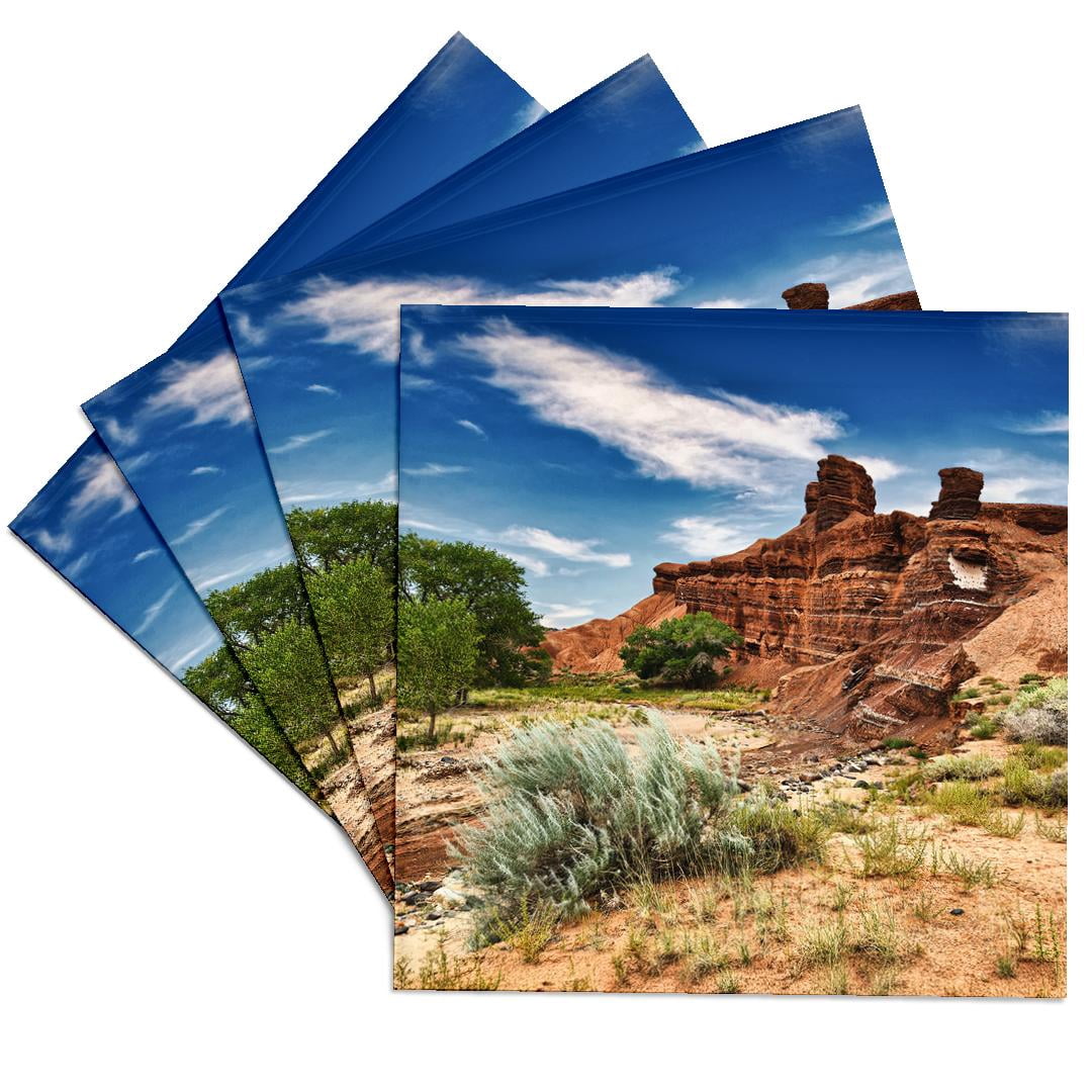 3drose, Red Cliffs Above the Dry Wash, Set of 4 Ceramic Tile Coasters ...