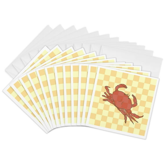 3drose, Red Crab on Yellow Checkered Background - Ocean and Beach ...
