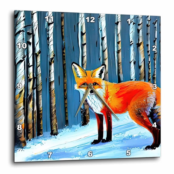 3drose, Red Fox in the Winter Birch Grove. Fresh Snow. Cool Digital Art ...