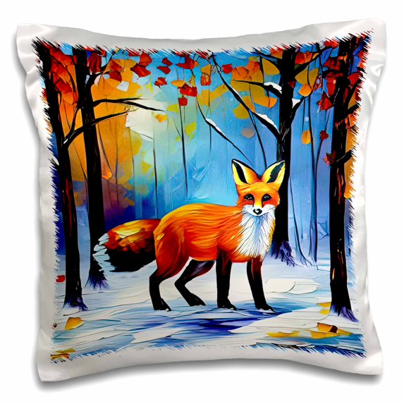 3drose, Red Fox in the Winter Forest. Sunset Light, Yellow Leaves ...