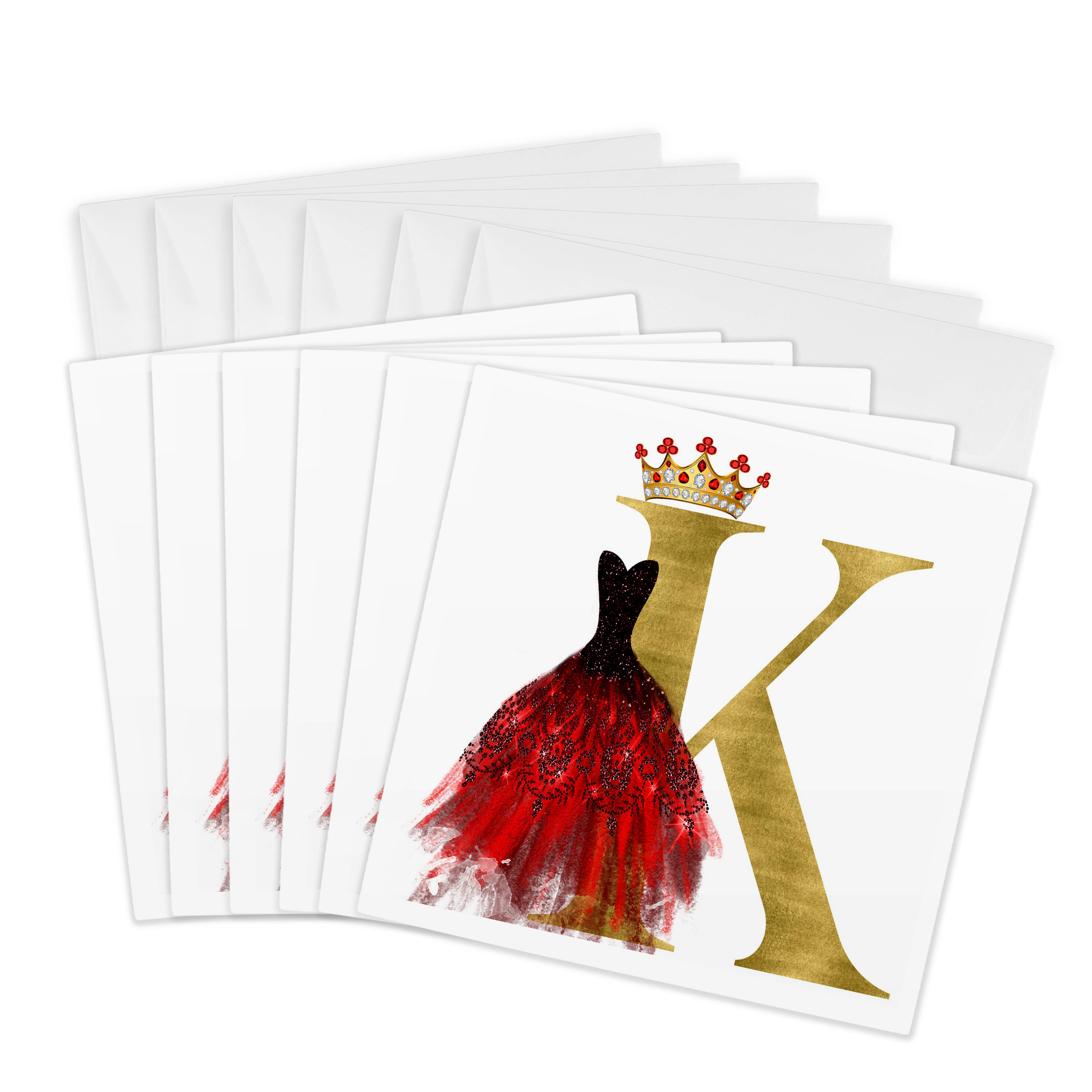 3drose, Red Gown Image of Jewels Crown Image of Gold Monogram K, 6 ...