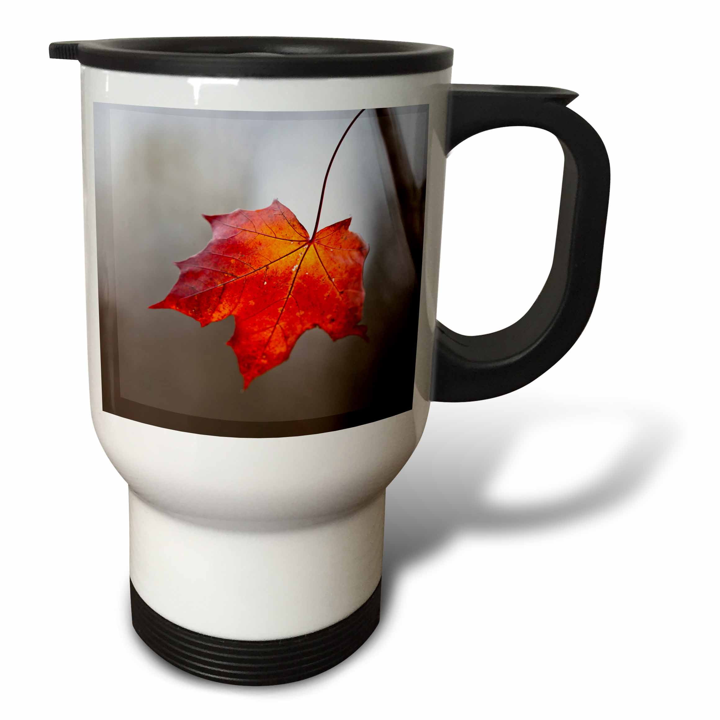 3drose, Red Maple Leaf, Gray Background, 14oz Stainless Steel Travel ...