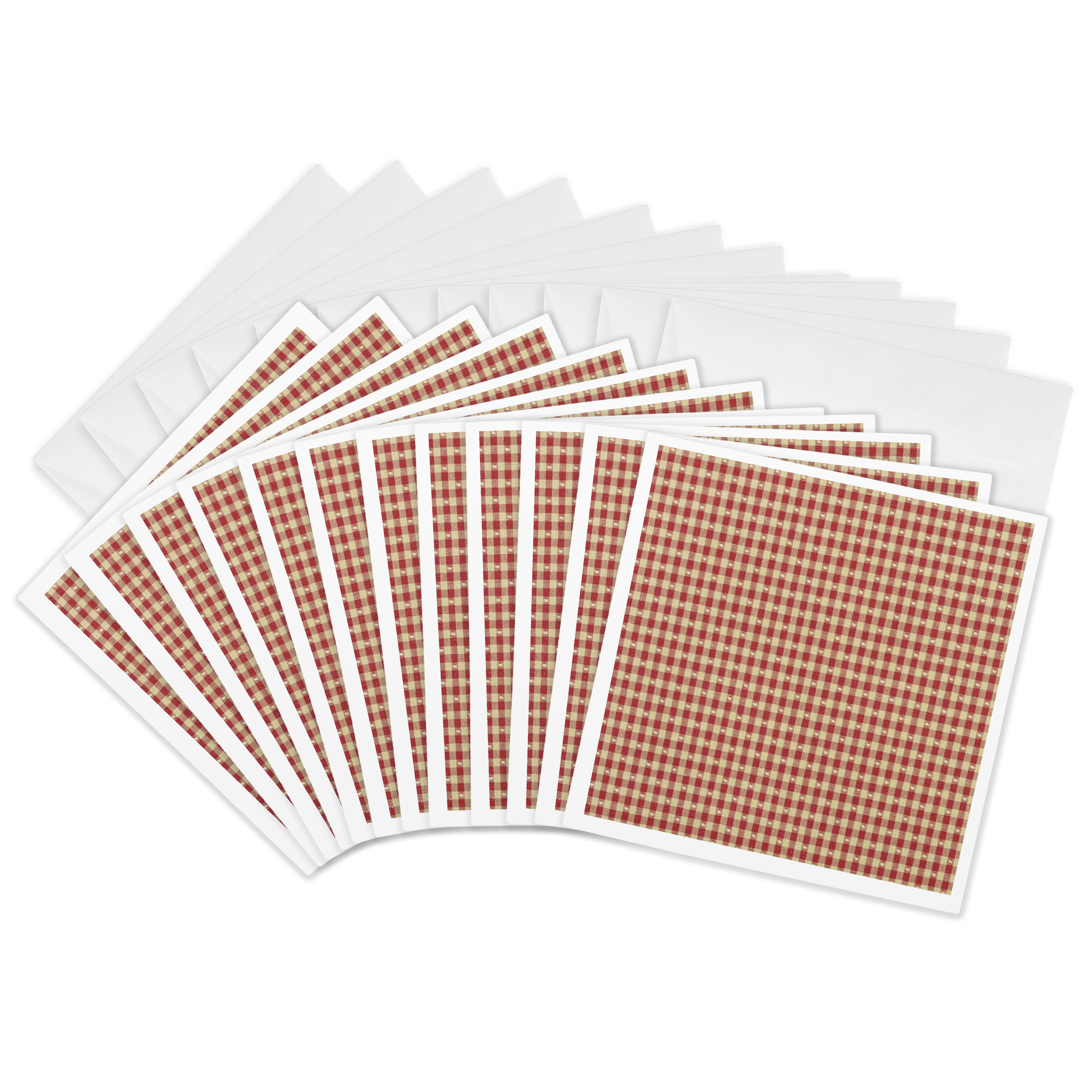 3drose, Red N Bone Color Gingham Print, 12 Greeting Cards with ...