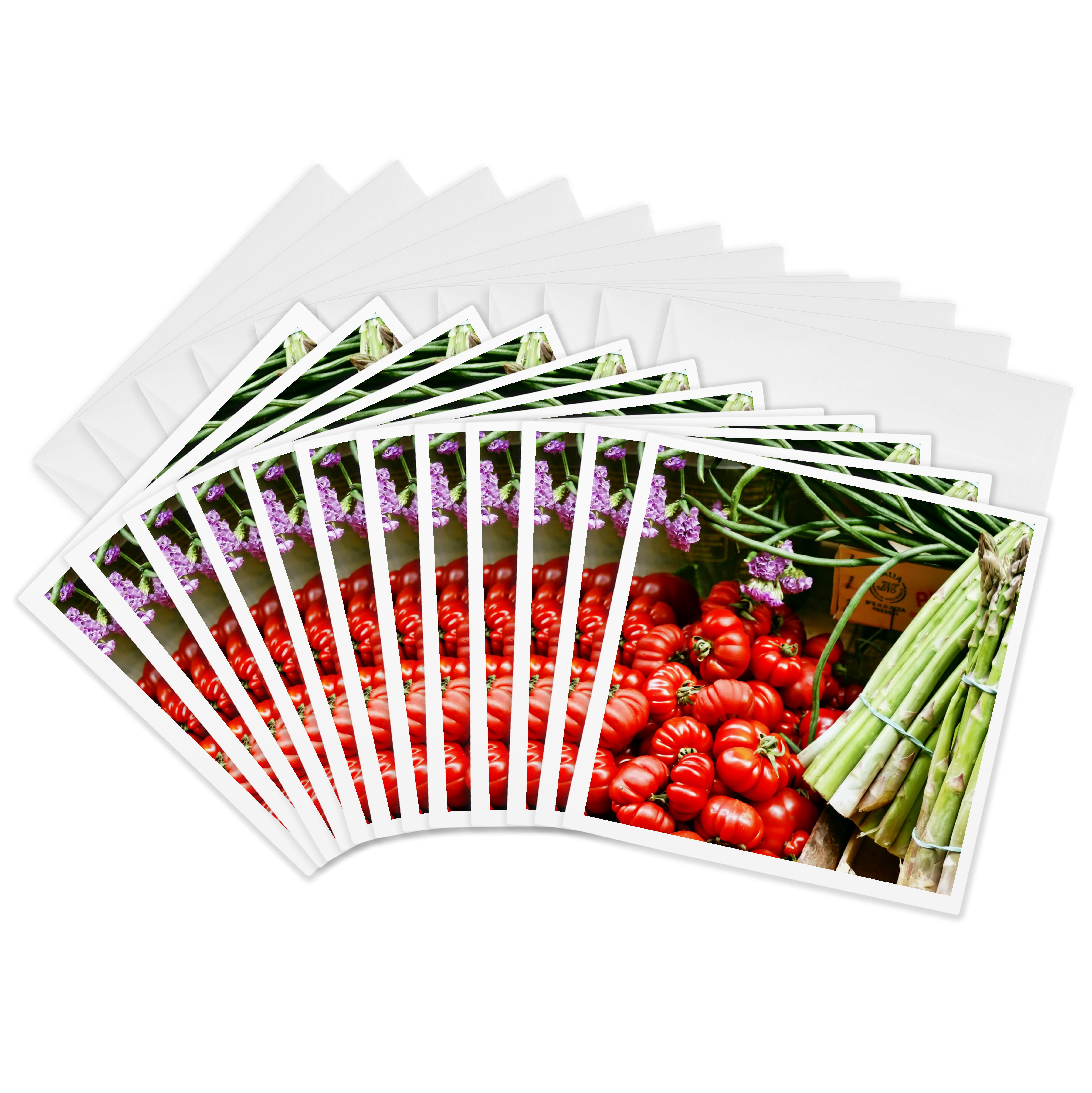 3drose, Red Peppers. Asparagus. European Markets., 12 Greeting Cards ...