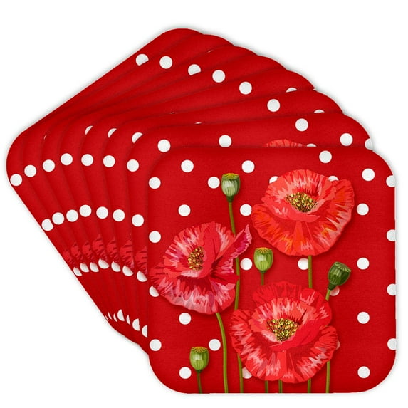 3drose, Red Poppies and Polka Dots Bright and Cheerful Botanical, Set ...