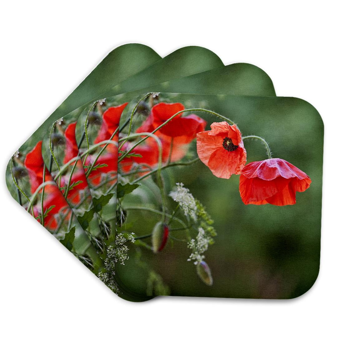 3drose, Red Poppy Flower and Parsley, Set of 4 Coasters - Soft ...