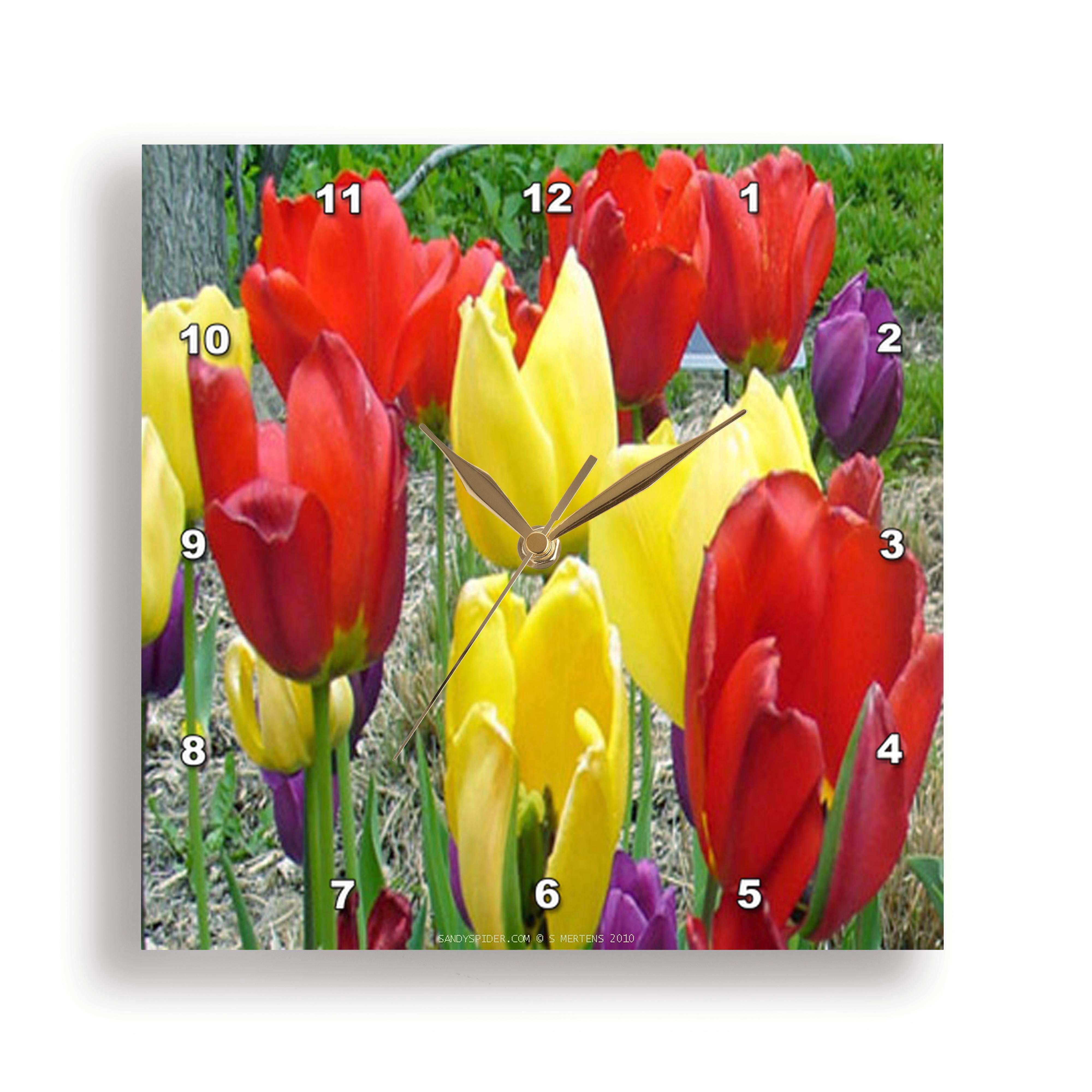 3drose, Red, Yellow and Purple Tulips, 15x15 Wall Clock - Walmart.com