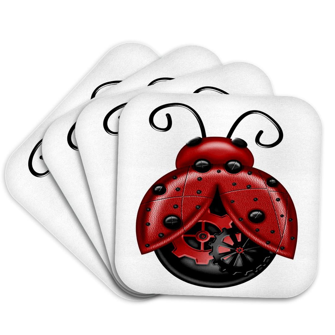 3drose, Red and Black Steampunk Ladybug Illustration, Set of 4 Coasters ...