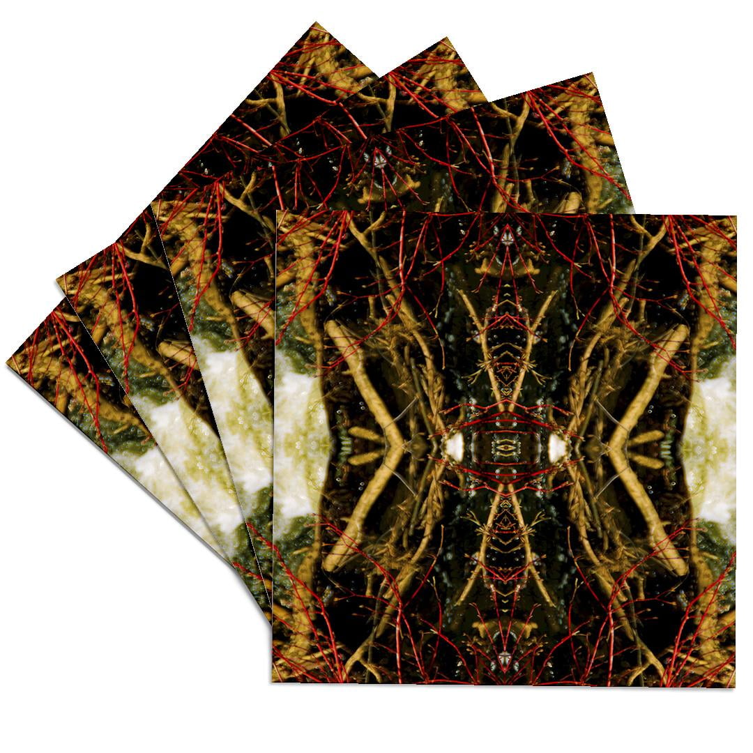 3drose, Red and Brown Vines Around a Tree, Set of 4 Ceramic Tile ...