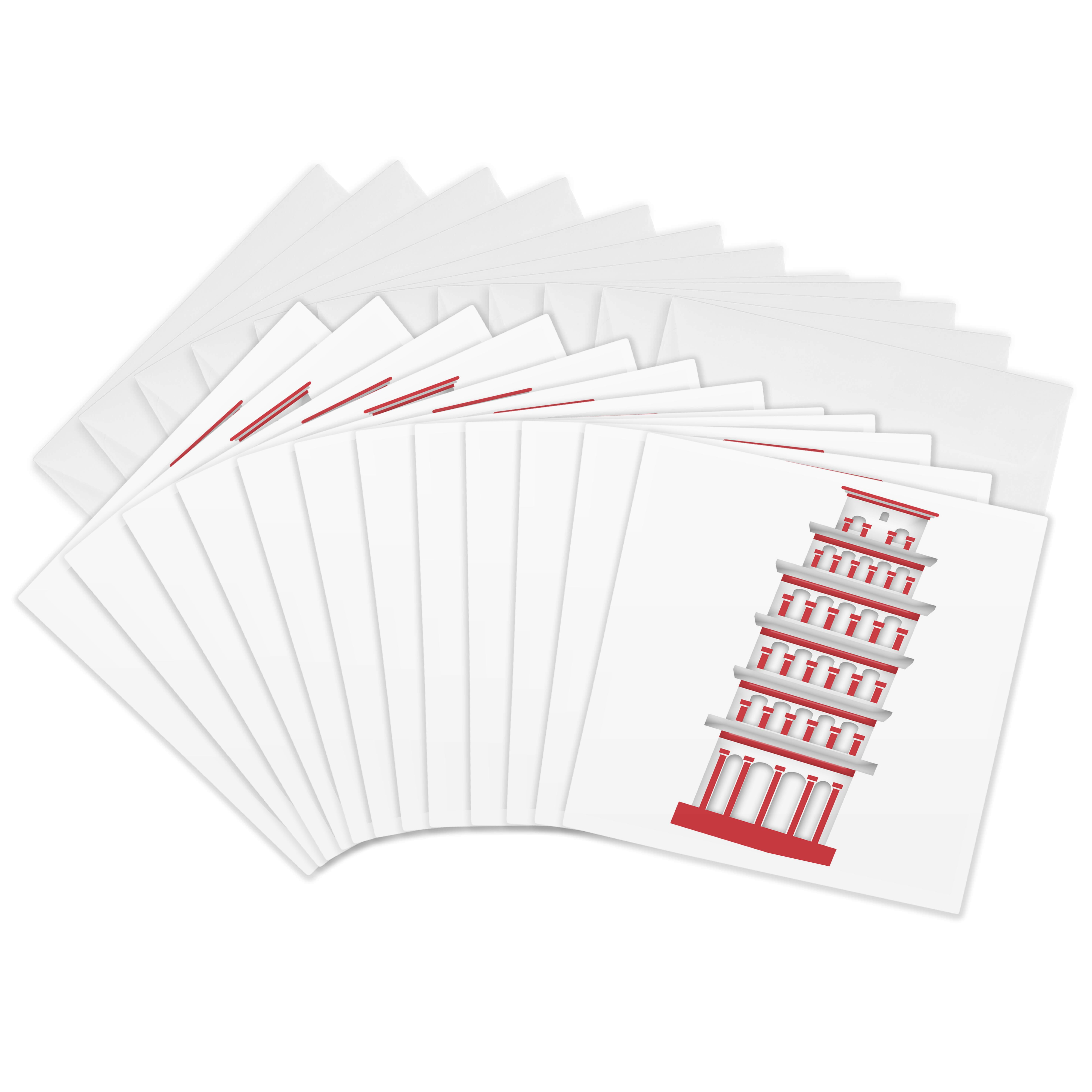 3drose, Red and White Leaning Tower of Pisa Illustration, 12 Greeting ...