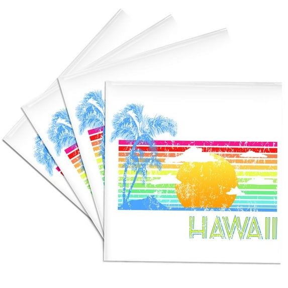 3drose, Retro 80s Style Colorful Hawaii Design of a Beach Sunset., Set ...