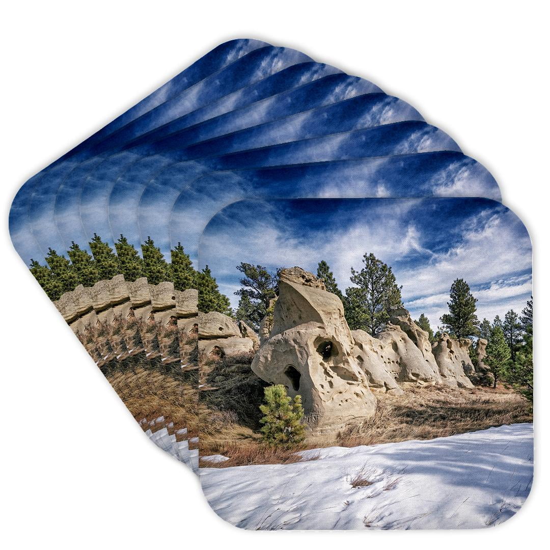 3drose, Rock Formation in Medicine Rocks State Park with Snow, Set of 8 ...
