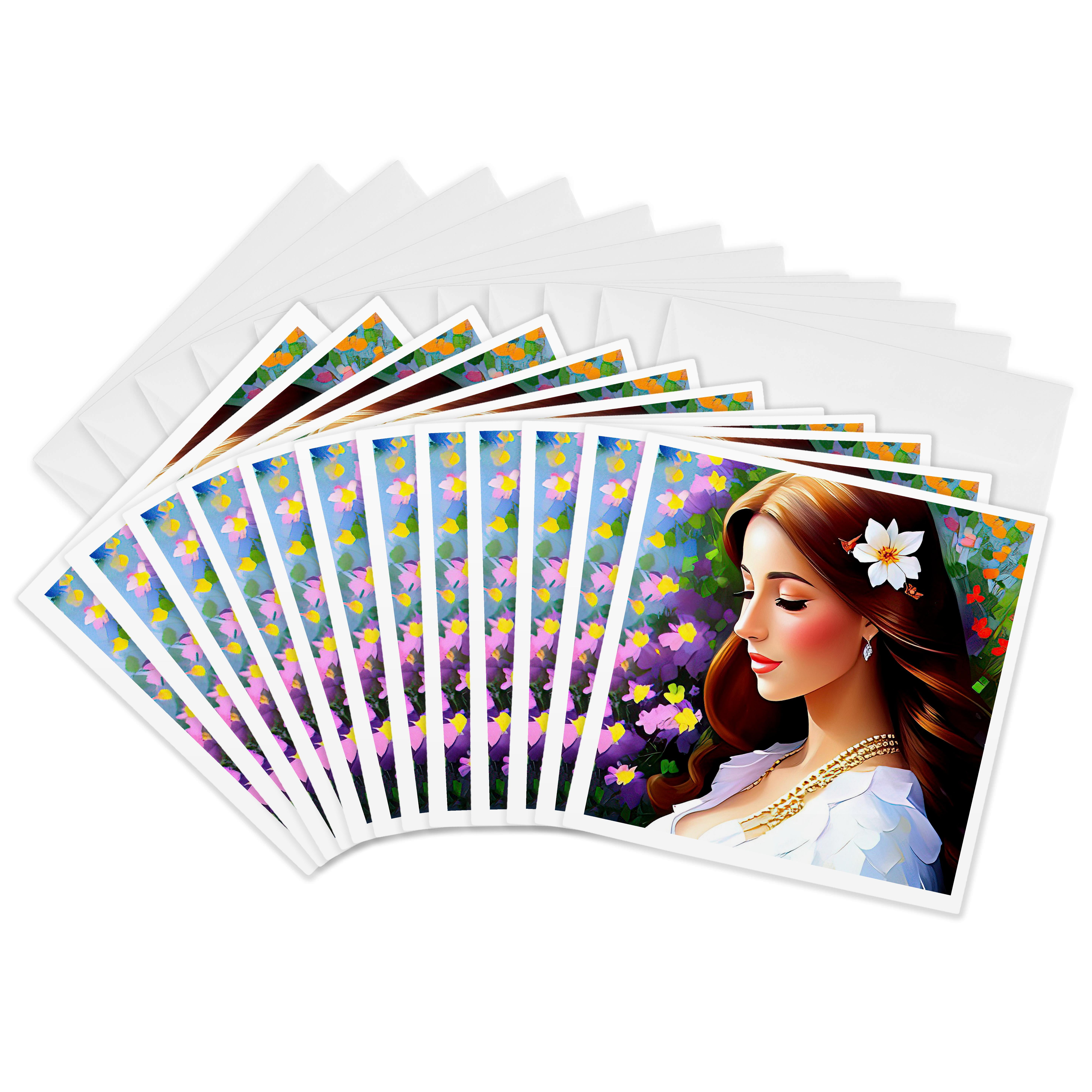 3drose, Romantic Beautiful Young Lady in the Garden, White Flower, Love ...