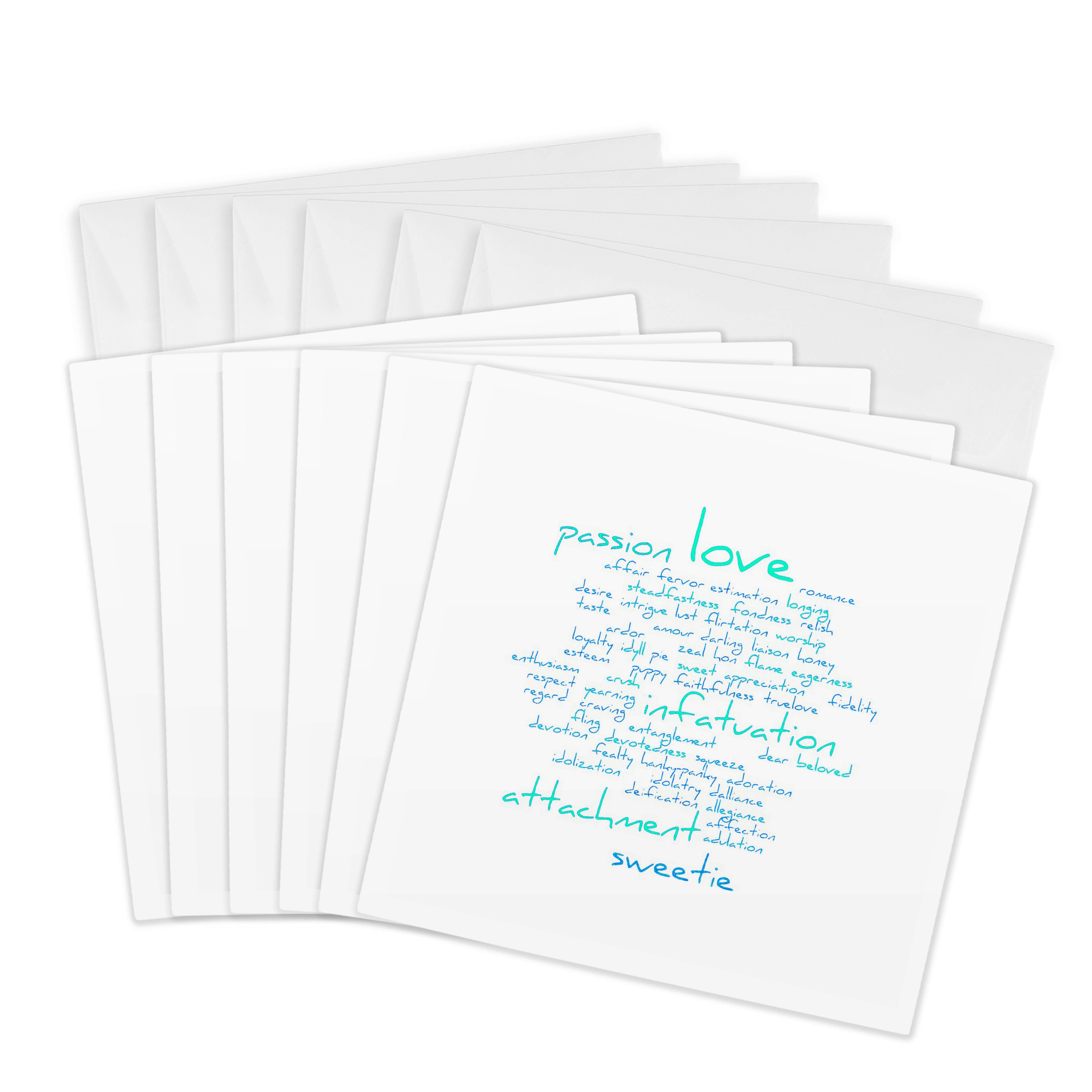 3drose, Romantic Handwritten Love Word Cloud Blue Text, 6 Greeting ...