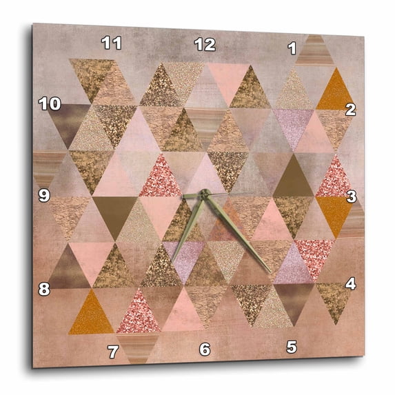 3drose, Rose Gold Copper Glamorous Triangle Pattern, 10x10 Wall Clock ...
