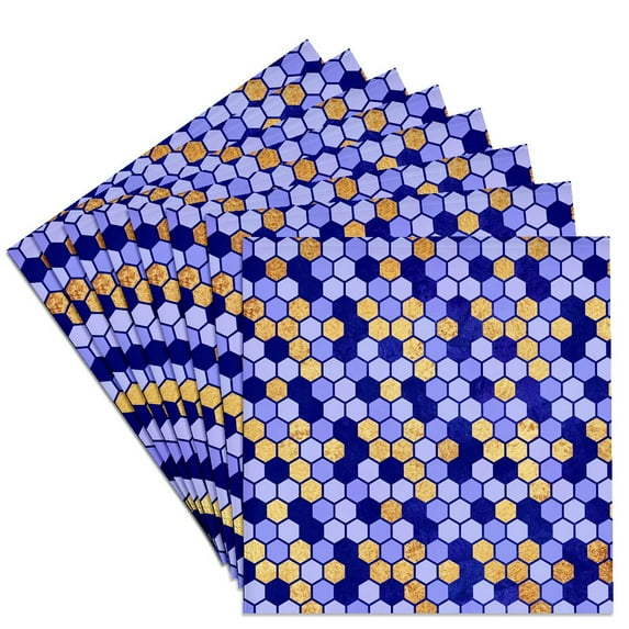 3drose, Royal Blue and Faux Digitally Printed Gold Foil Octagon Pattern ...