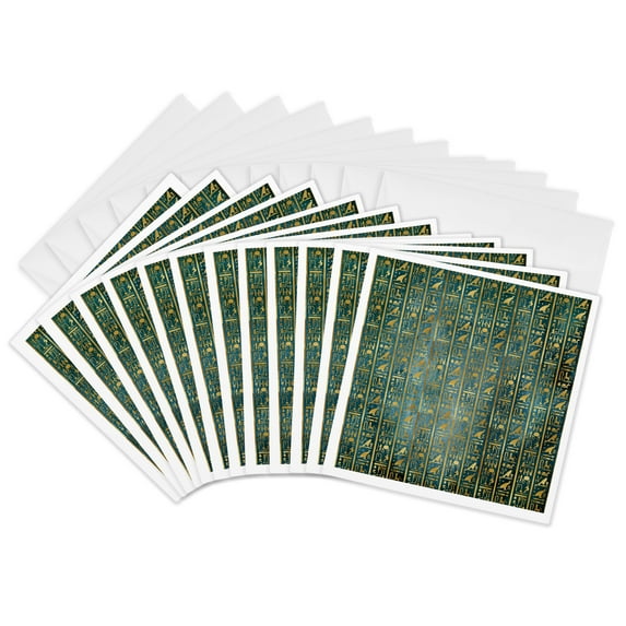 3drose, Royal Blue and Faux Gold Egyptian Symbols Pattern, 12 Greeting ...