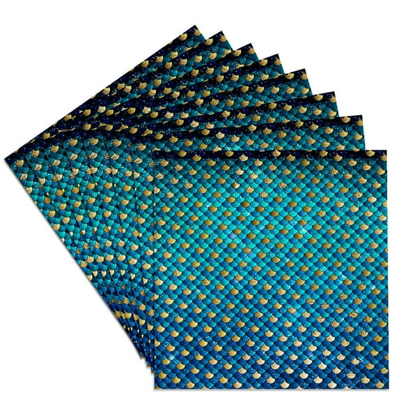 3drose, Royal Blue and Faux Gold Mermaid Scallops Pattern, Set of 8 ...