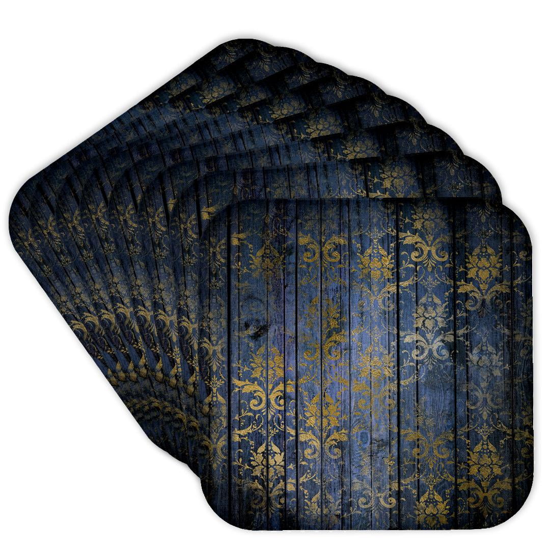 3drose, Rustic Blue Faux Printed Wood with a Faux Gold Damask Overlay ...
