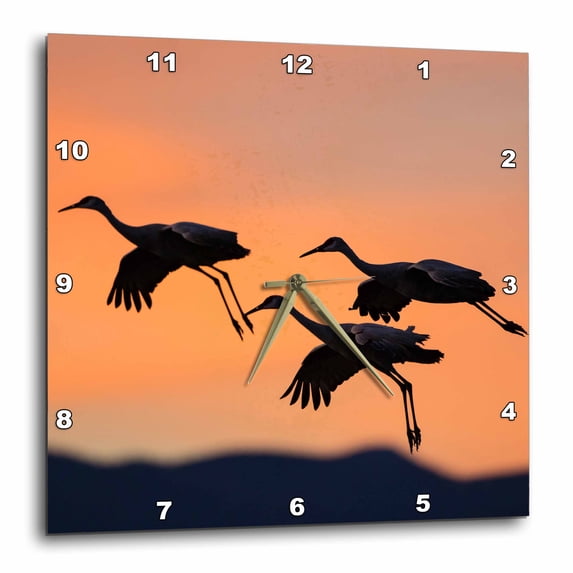 3drose, Sandhill Cranes Flying in the Sunset., 13x13 Wall Clock ...