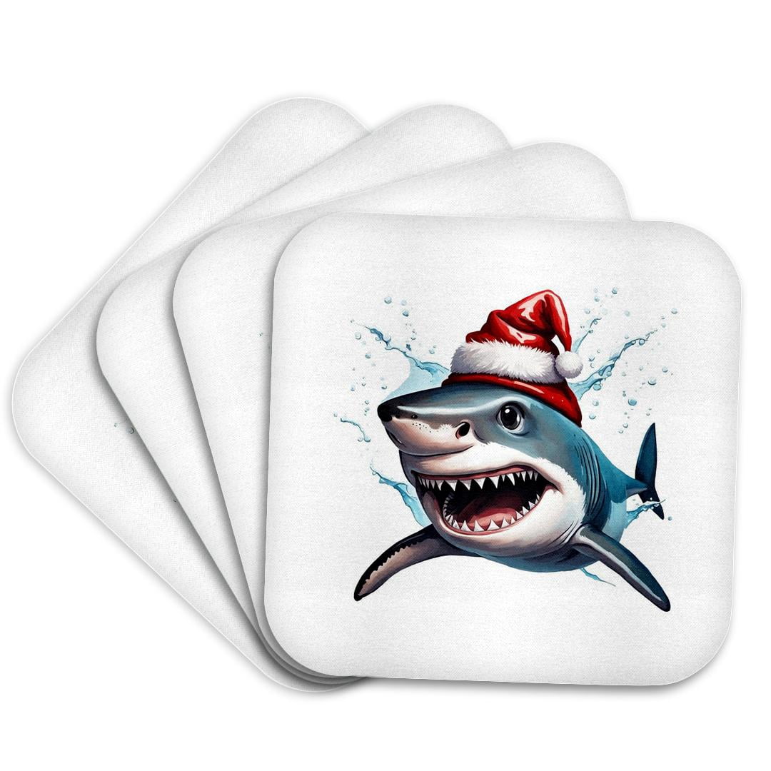 3drose, Santa Jaws Christmas Shark Cartoon Art, Set of 4 Coasters ...