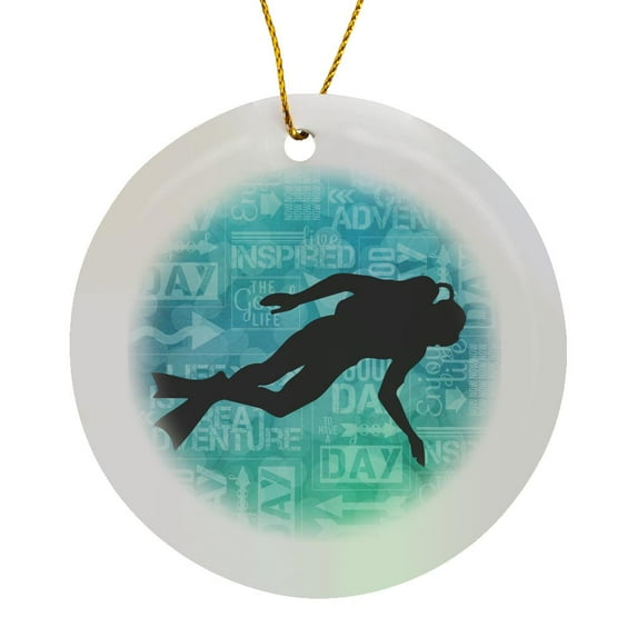 3drose, Scuba Diver Silhouette in Blue Bubbles with Adventure Word Art ...