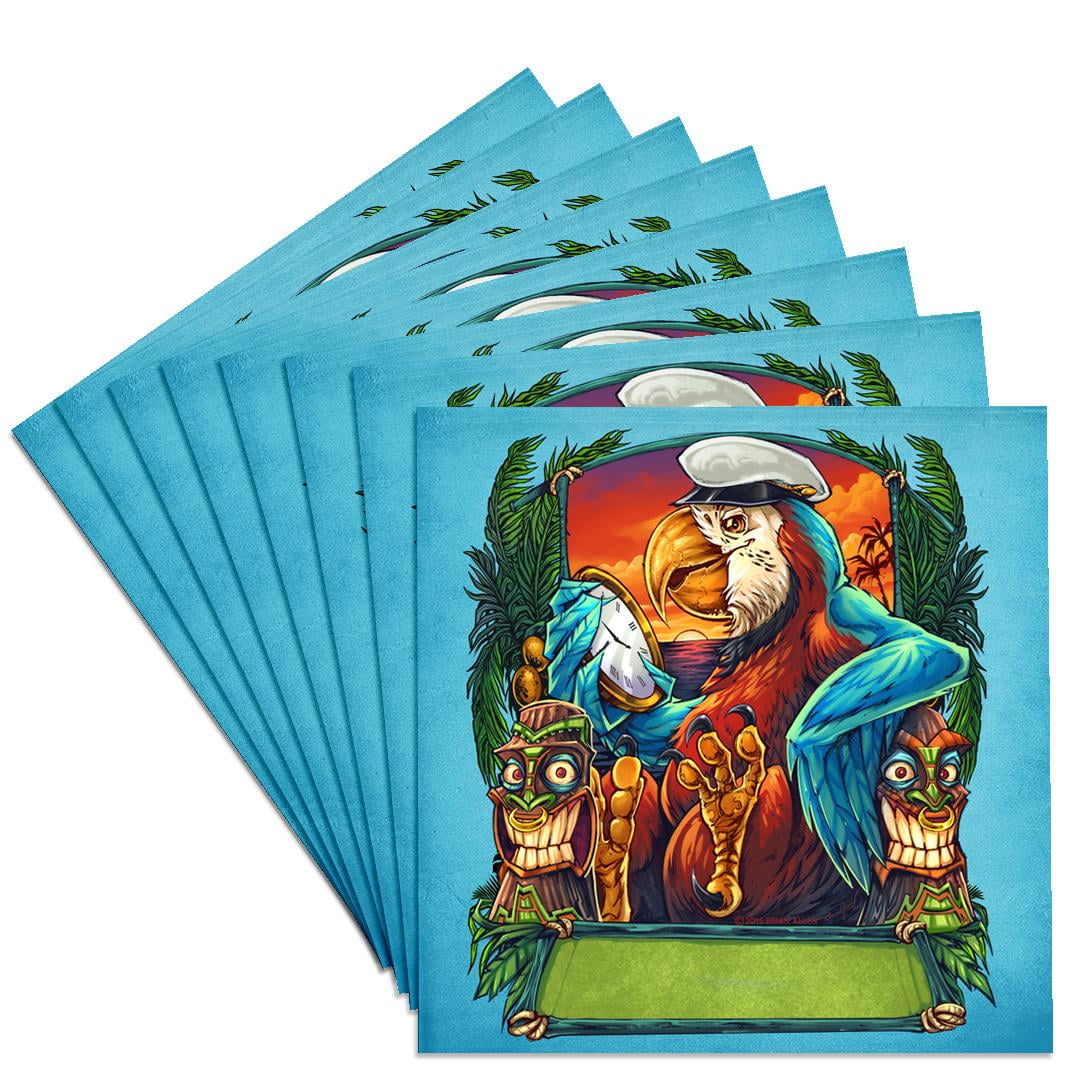 3drose, Sea-faring Parrot Ship Captain with Tiki Heads, Set of 8 ...