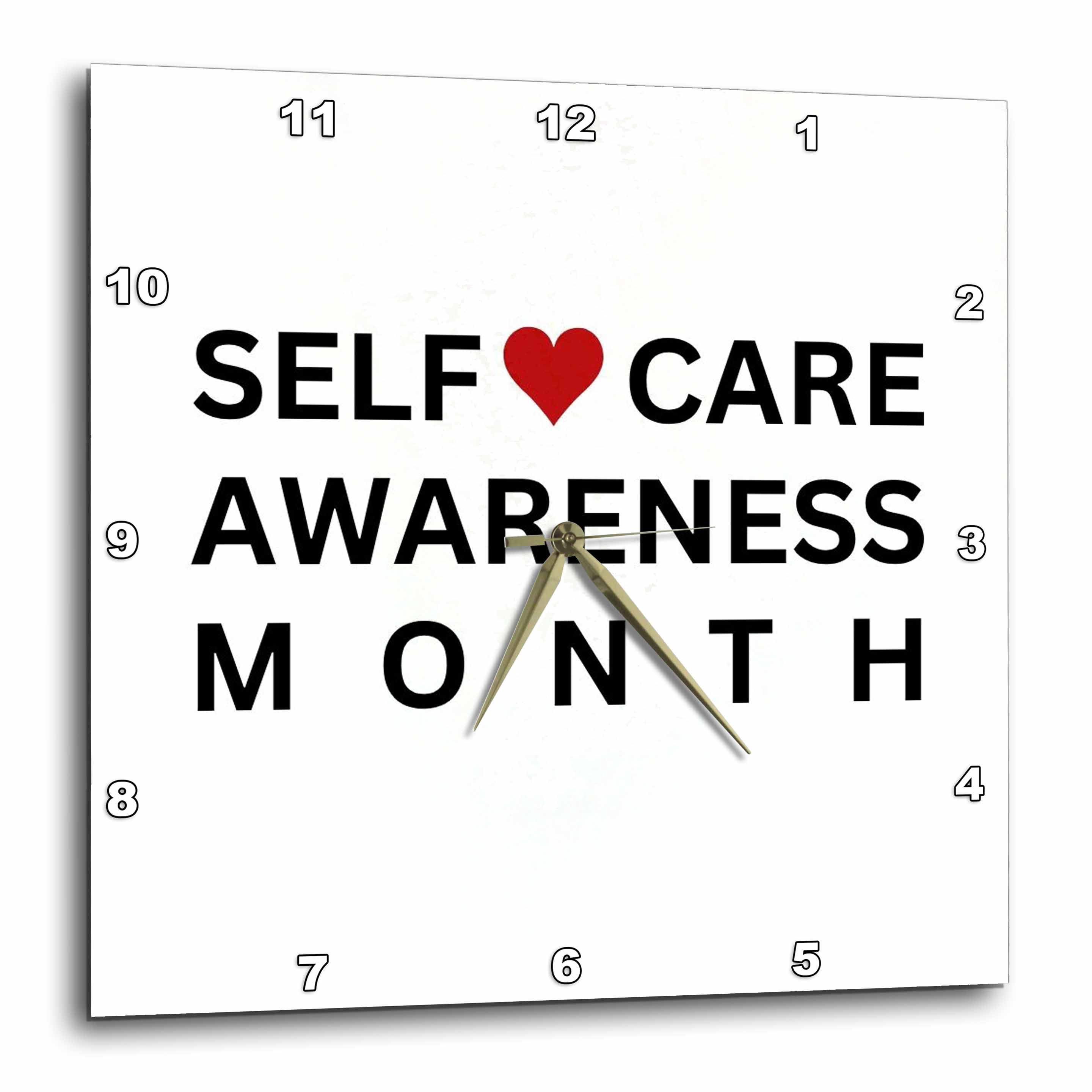 3drose, Self Care Awareness Month Typography, 10x10 Wall Clock ...