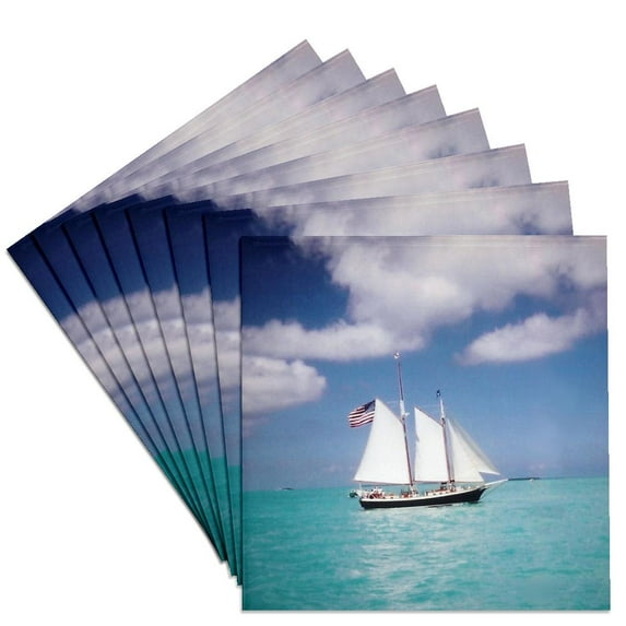 3drose, Serene Sailboat on Beautiful Ocean, Set of 8 Ceramic Tile ...