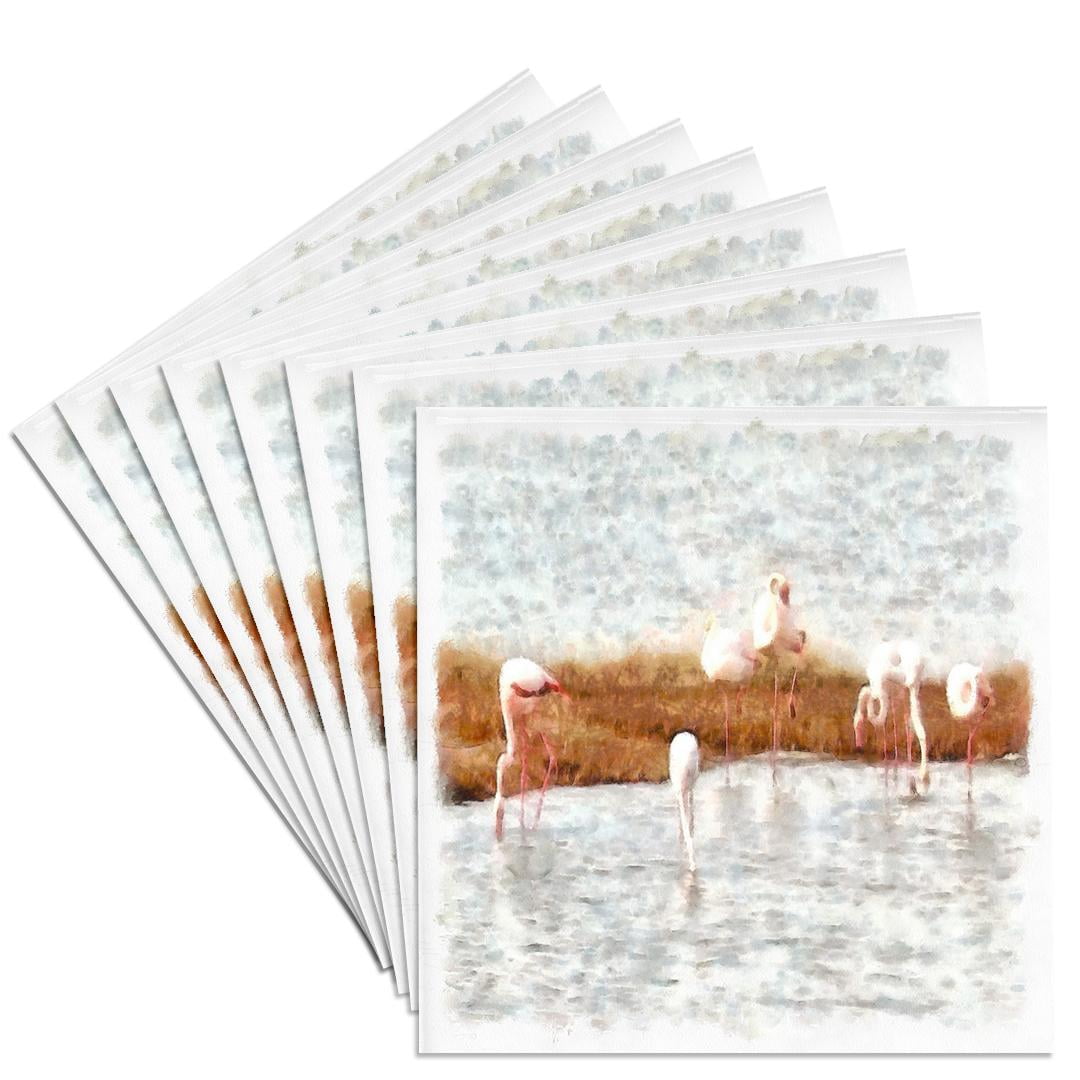 3drose, Seven Flamingos a Feeding Watercolor, Set of 8 Ceramic Tile ...