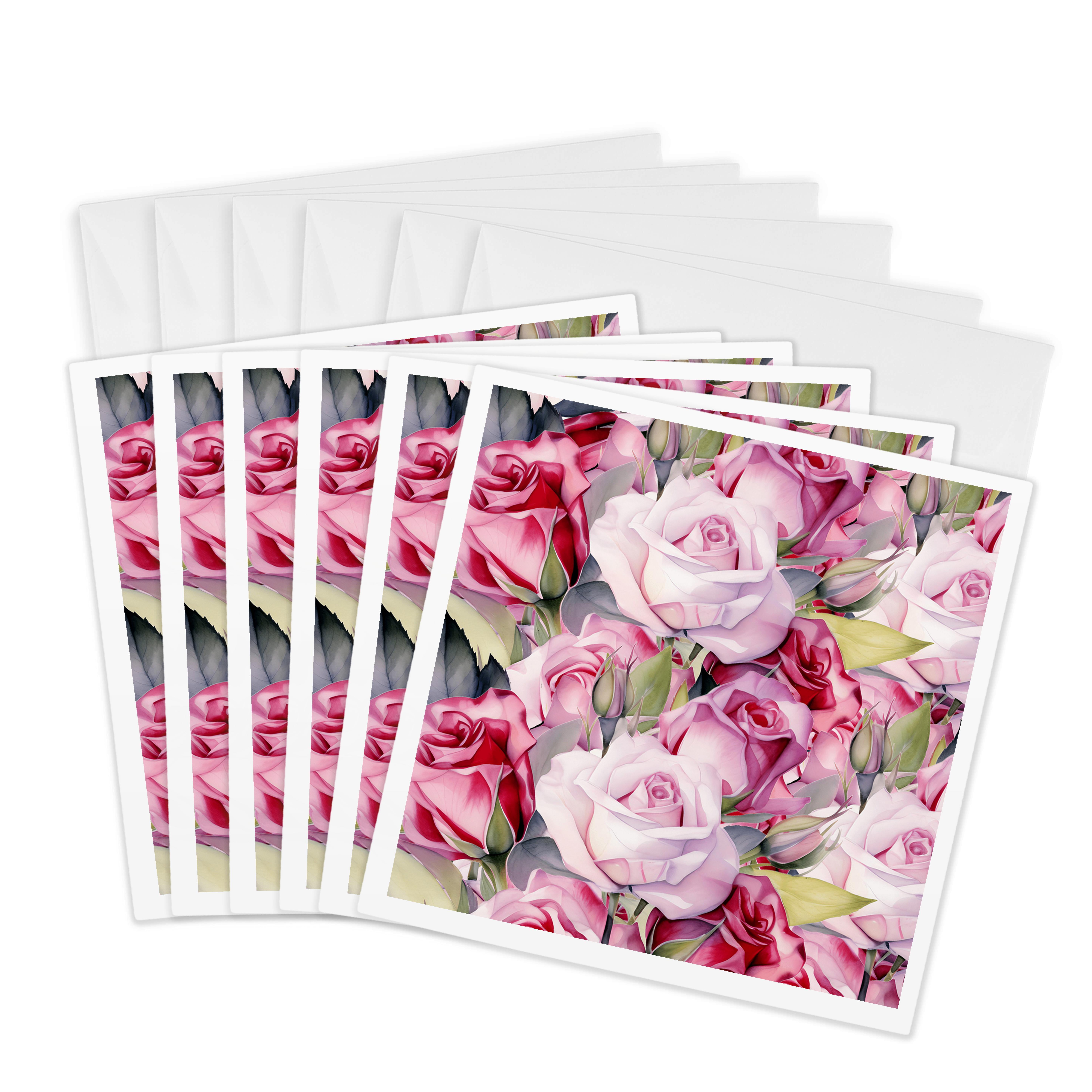 3drose, Shades of Pink Roses Pattern, 6 Greeting Cards with Envelopes ...