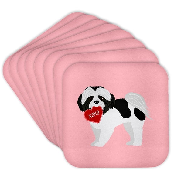 3drose, Shih Tzu Xoxo Valentine Black and White Puppy Cut, Set of 8 ...