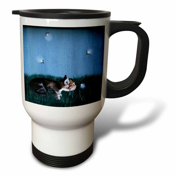 3drose, Side View of Kitten in the Grass Looking at Lightning Bugs ...