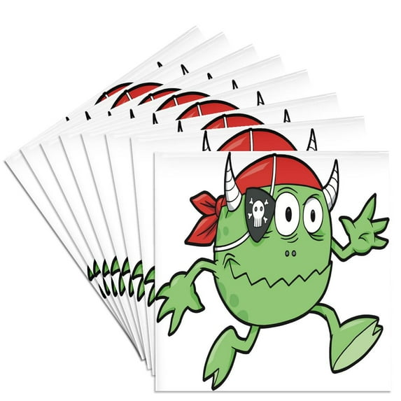 3drose, Silly Green Pirate Monster Cartoon Character, Set of 8 Ceramic ...