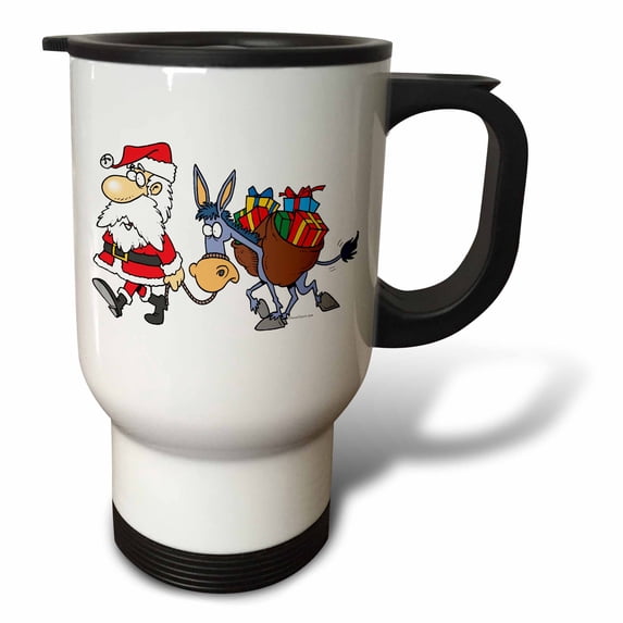 3drose, Silly Santa and Christmas Donkey, 14oz Stainless Steel Travel ...