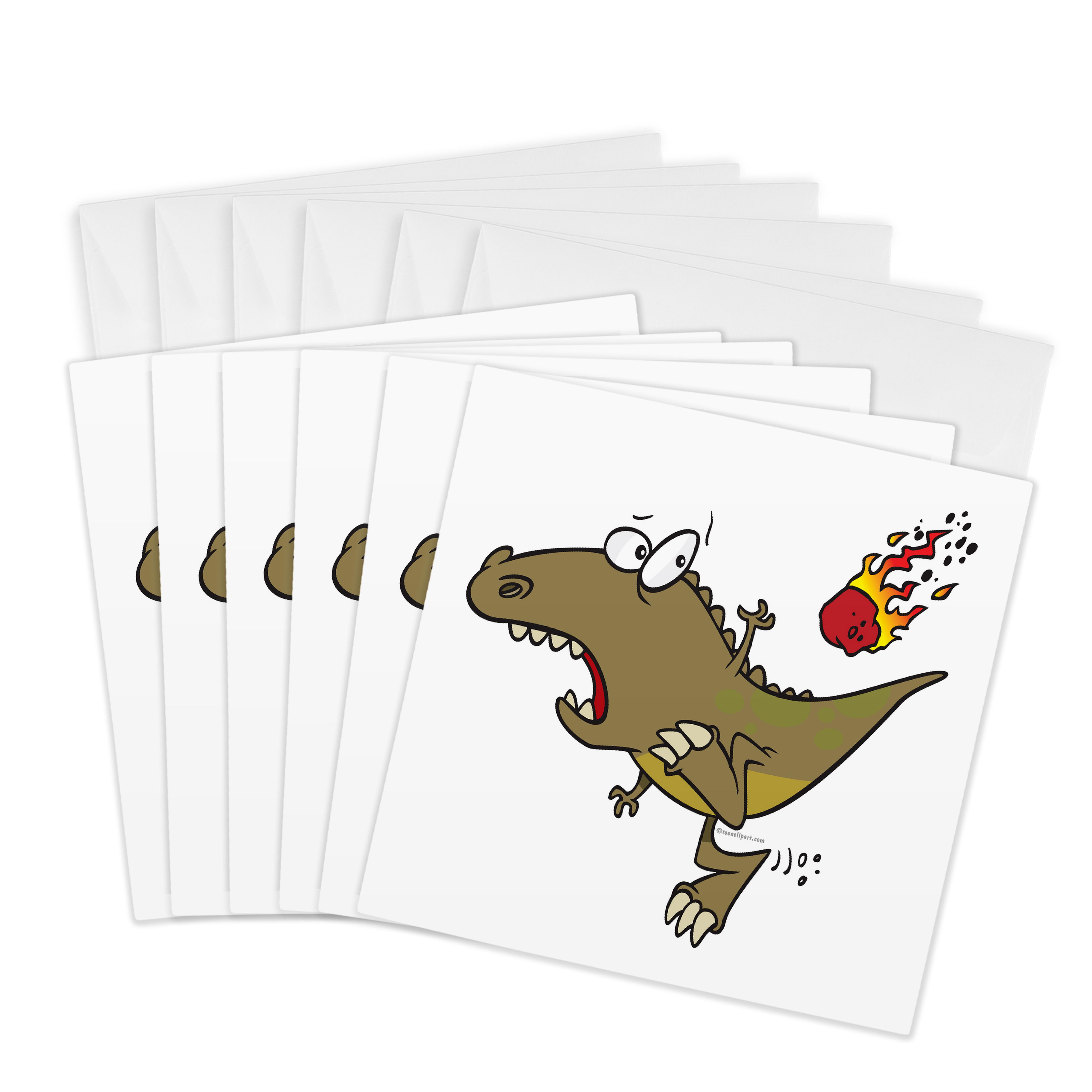 3drose, Silly T-rex Dinosaur Dodging Meteor Cartoon, 6 Greeting Cards ...