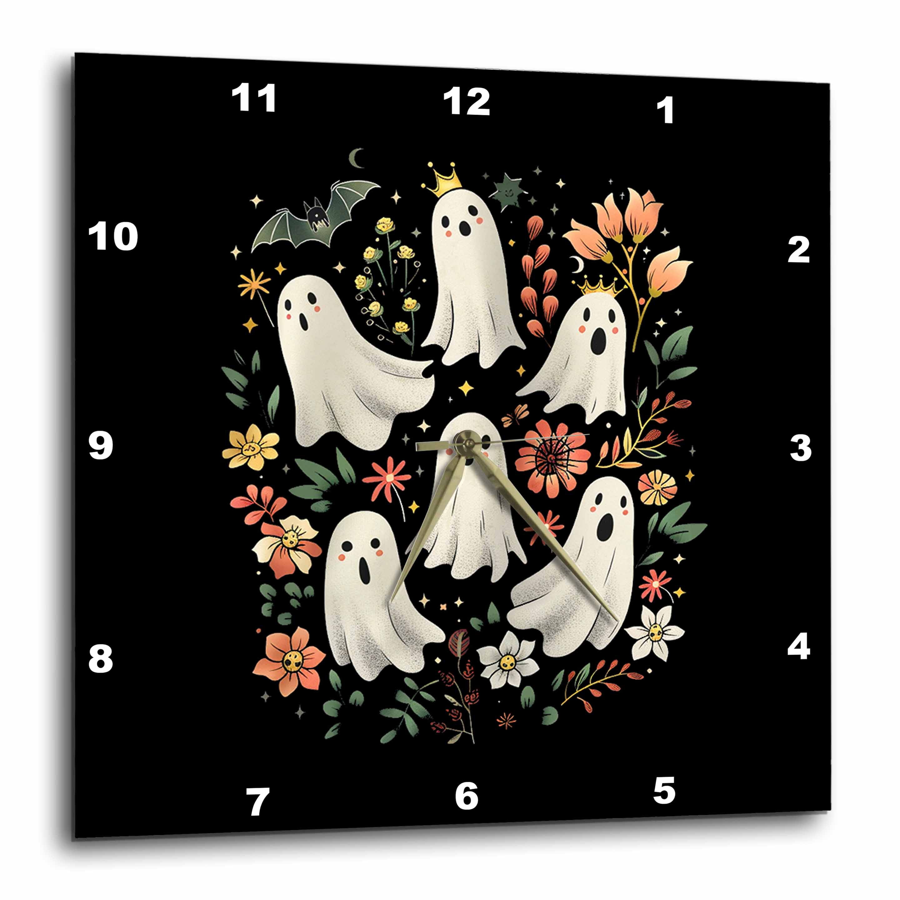 3drose, Six Ghosts, Flowers, Bat on Black. Awesome Halloween Art Gift ...