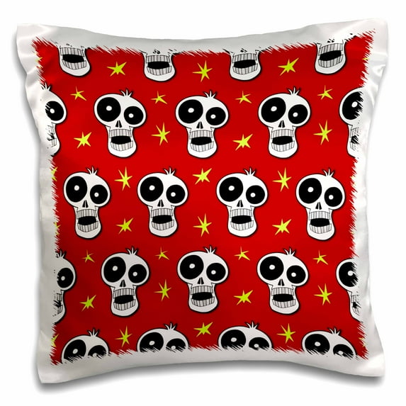 3drose, Skull Pattern Toon Skull 1b on Dark Red, 16x16 inch Pillow Case ...