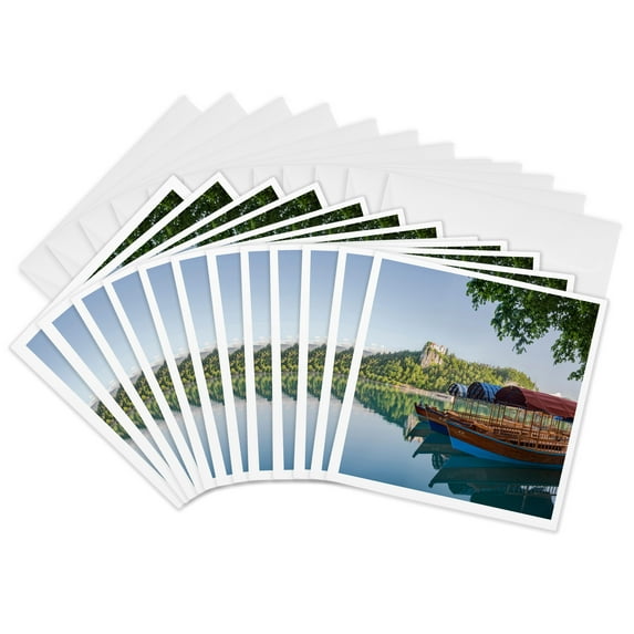 3drose, Slovenia, Bled, Lake Bled, Plenta Boats, 12 Greeting Cards with ...