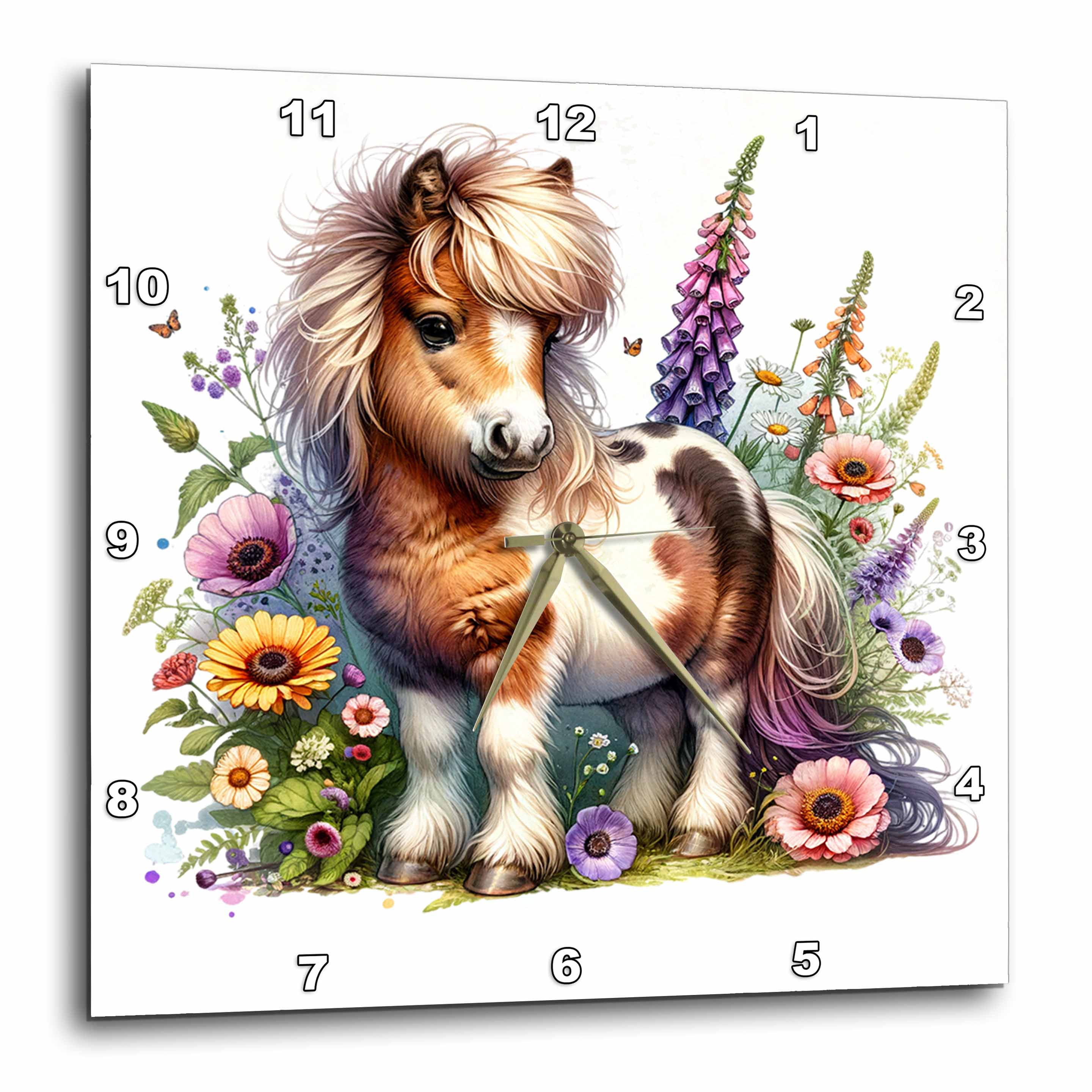 3drose, Small Pinto Pony Horse, Colorful Flowers. Adorable Horse Art ...