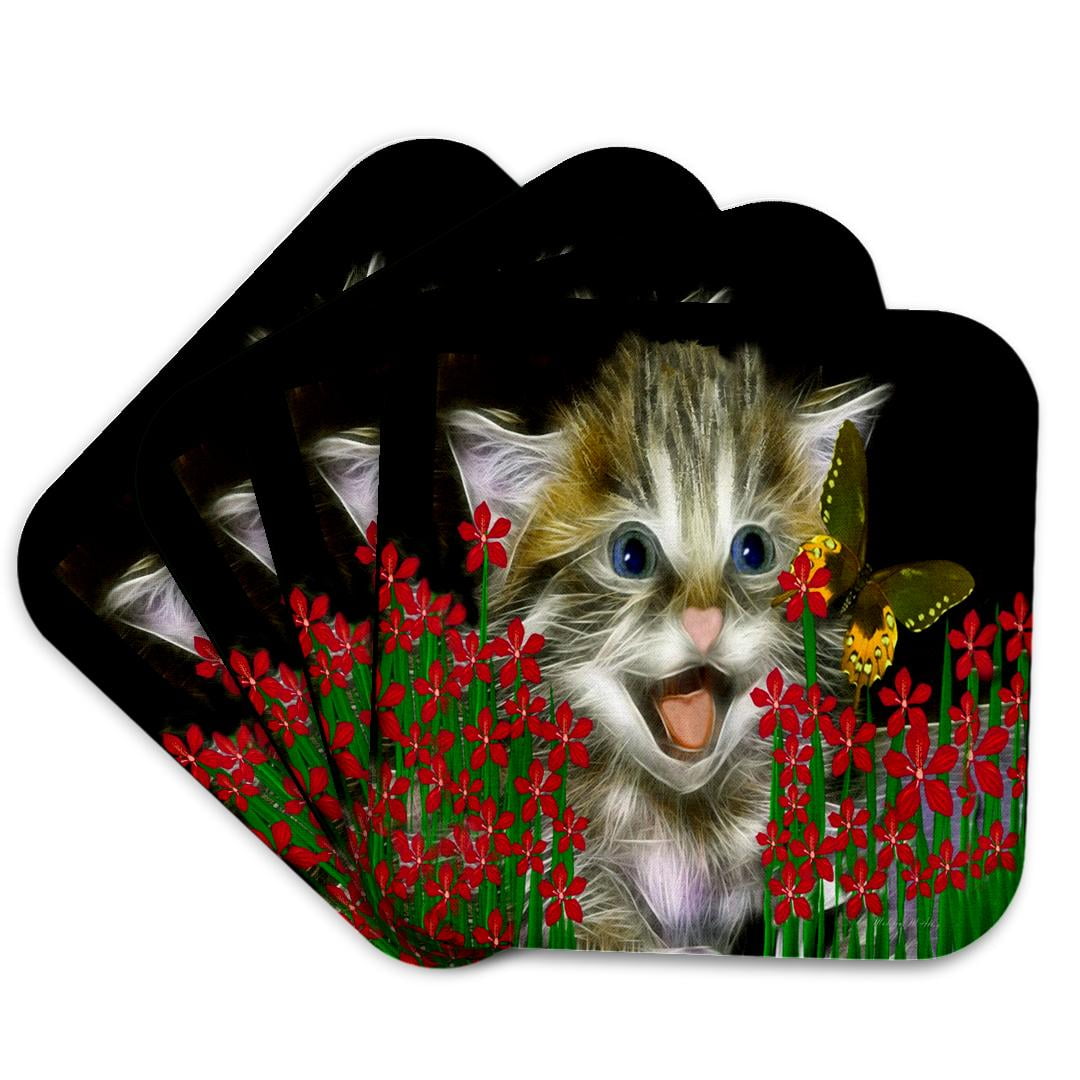 3drose, Smiling Kitten Domestic Cat, Set of 4 Coasters - Cork - Walmart.com