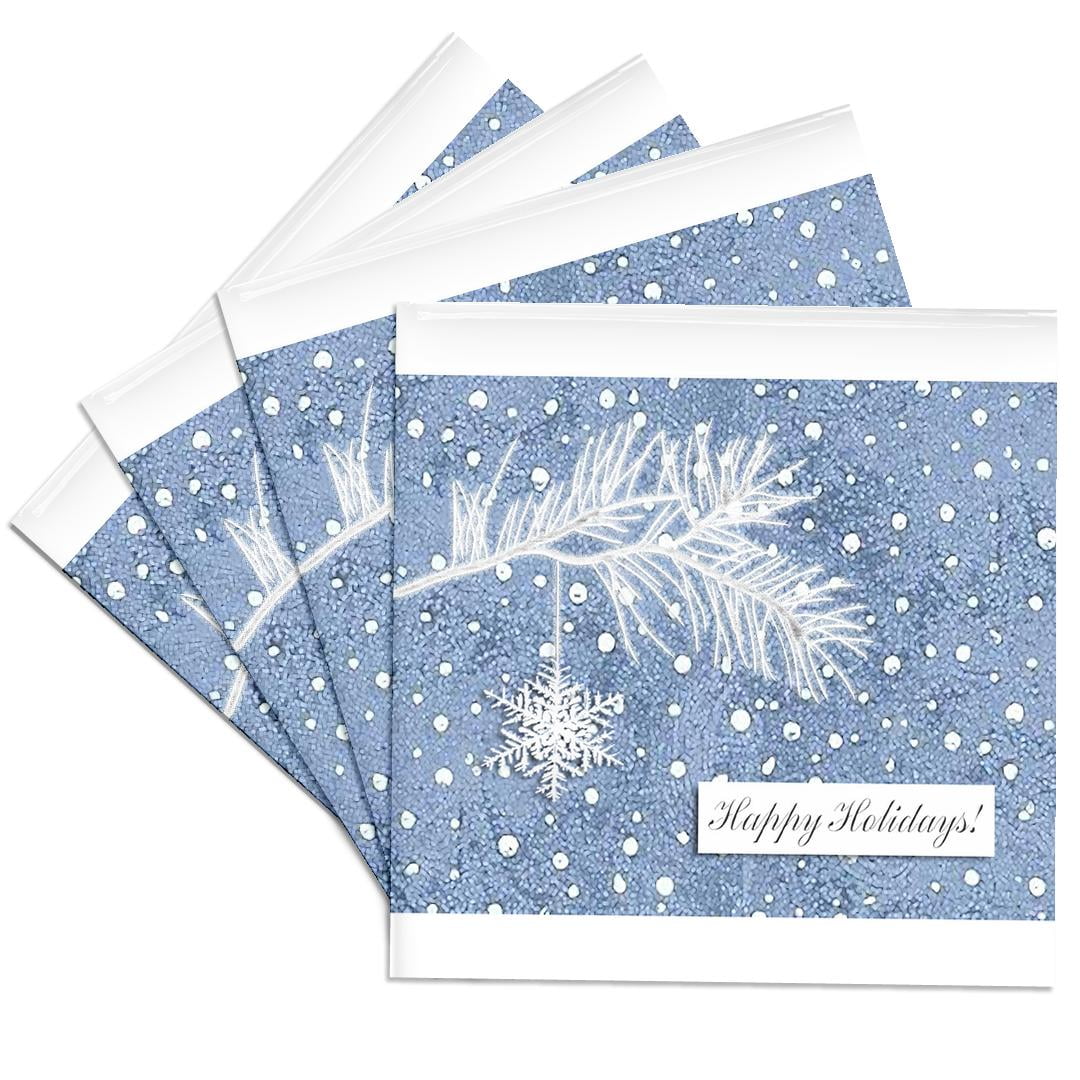 3drose, Snowy Branch with Snowflake on Blue, Happy Holidays, Set of 4 ...