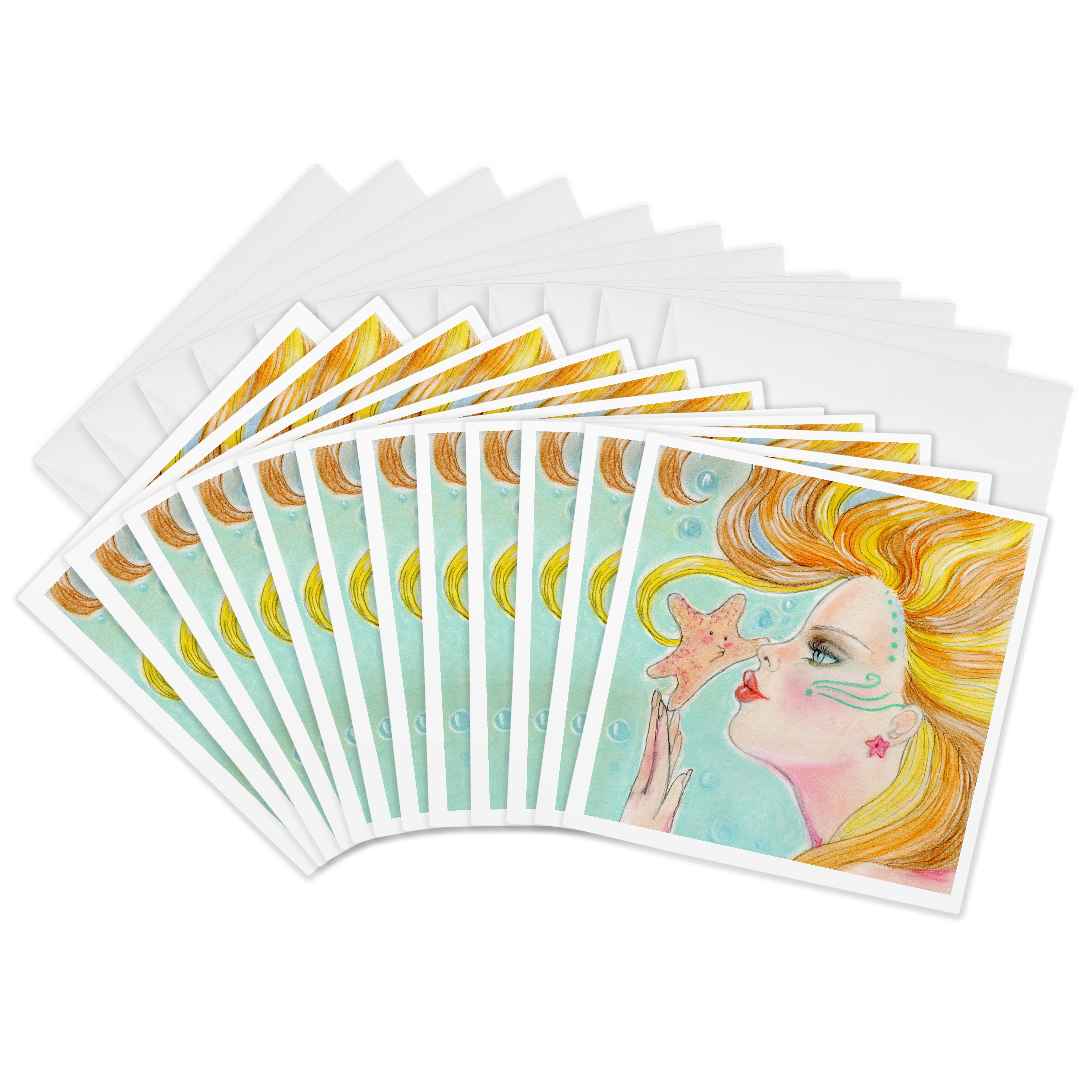 3drose, Soft Pastel Ocean Mermaid with Flowing Hair Gets a Kiss from ...