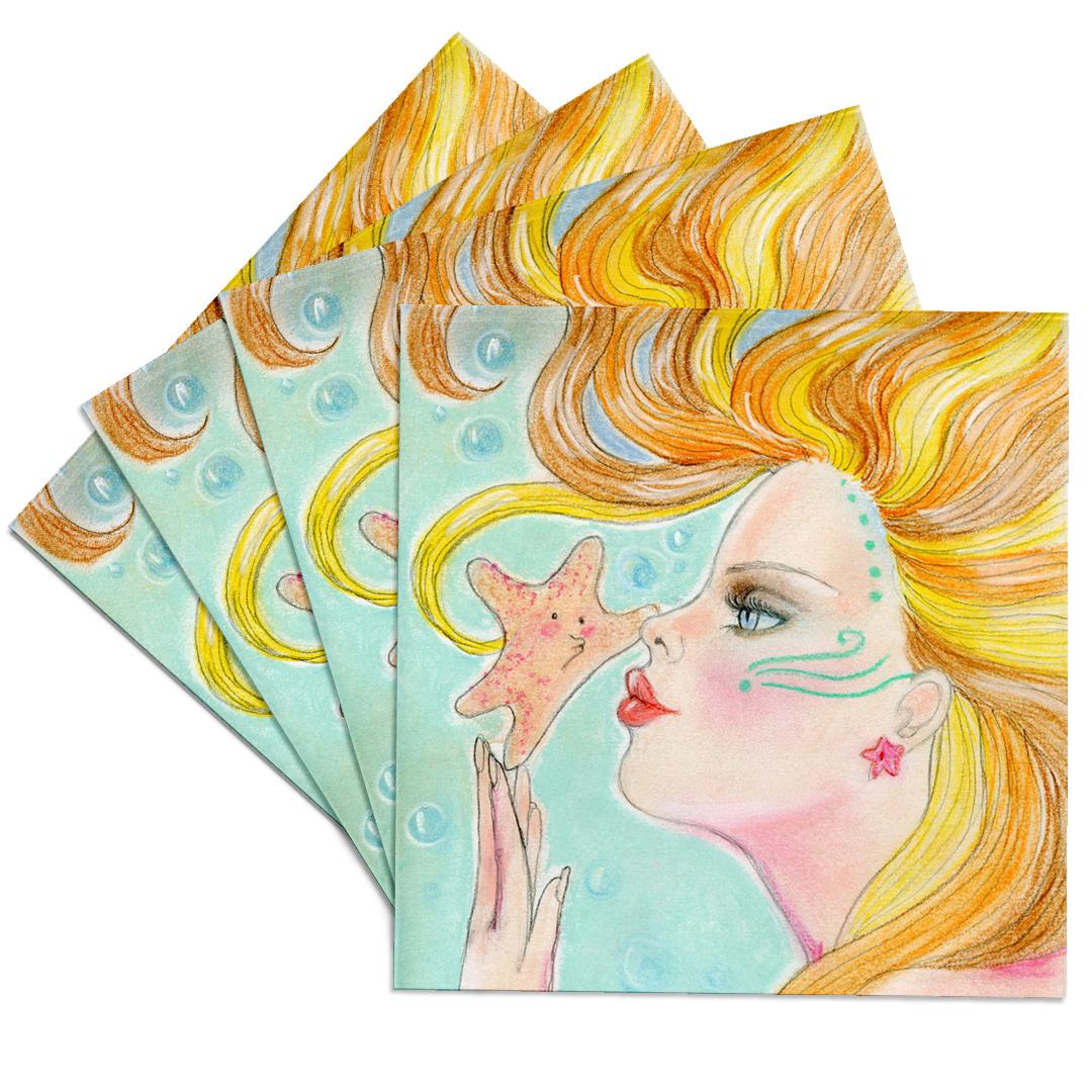 3drose, Soft Pastel Ocean Mermaid with Flowing Hair Gets a Kiss from ...