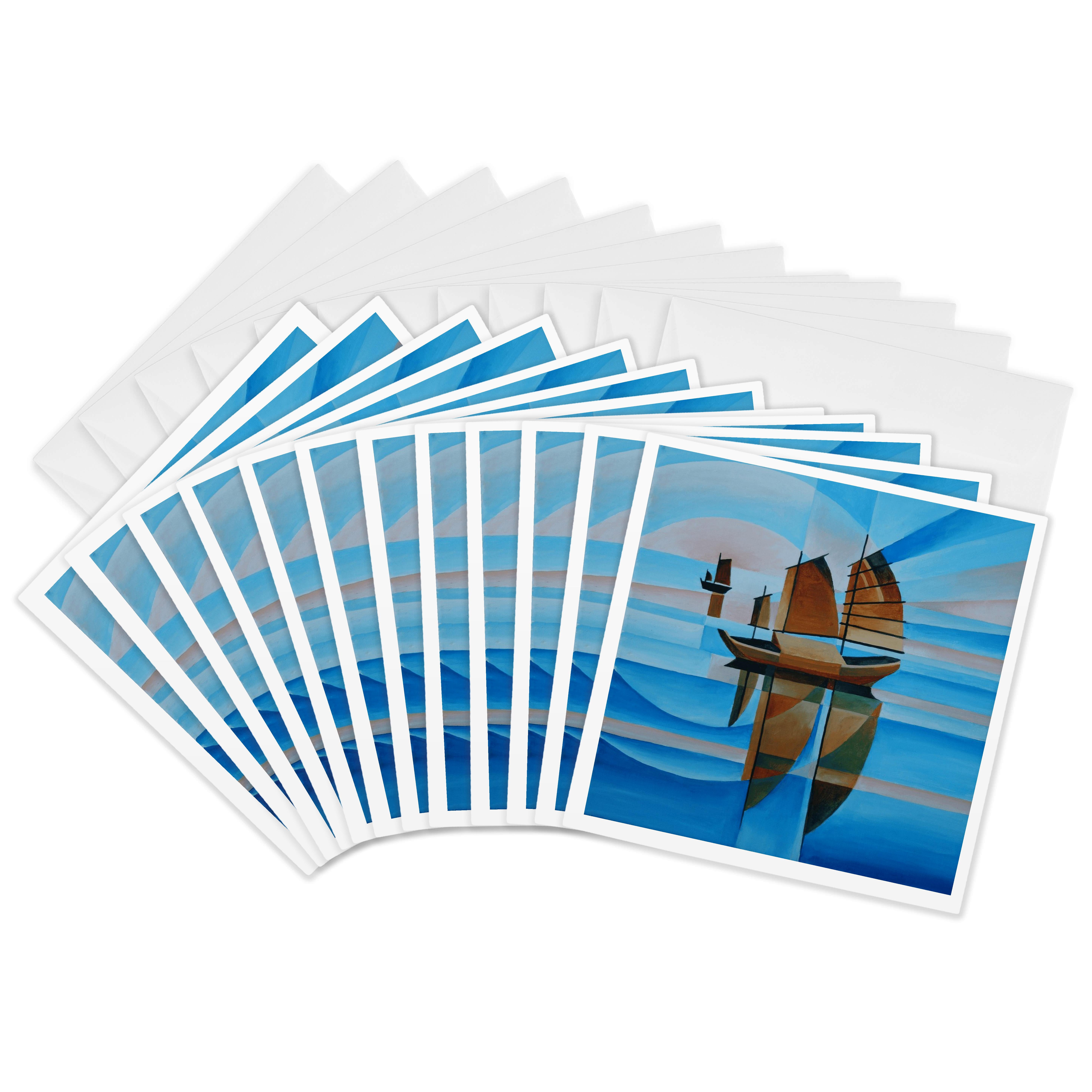 3drose, Soft Skies, Cerulean Seas and Cubist Junks, 12 Greeting Cards ...