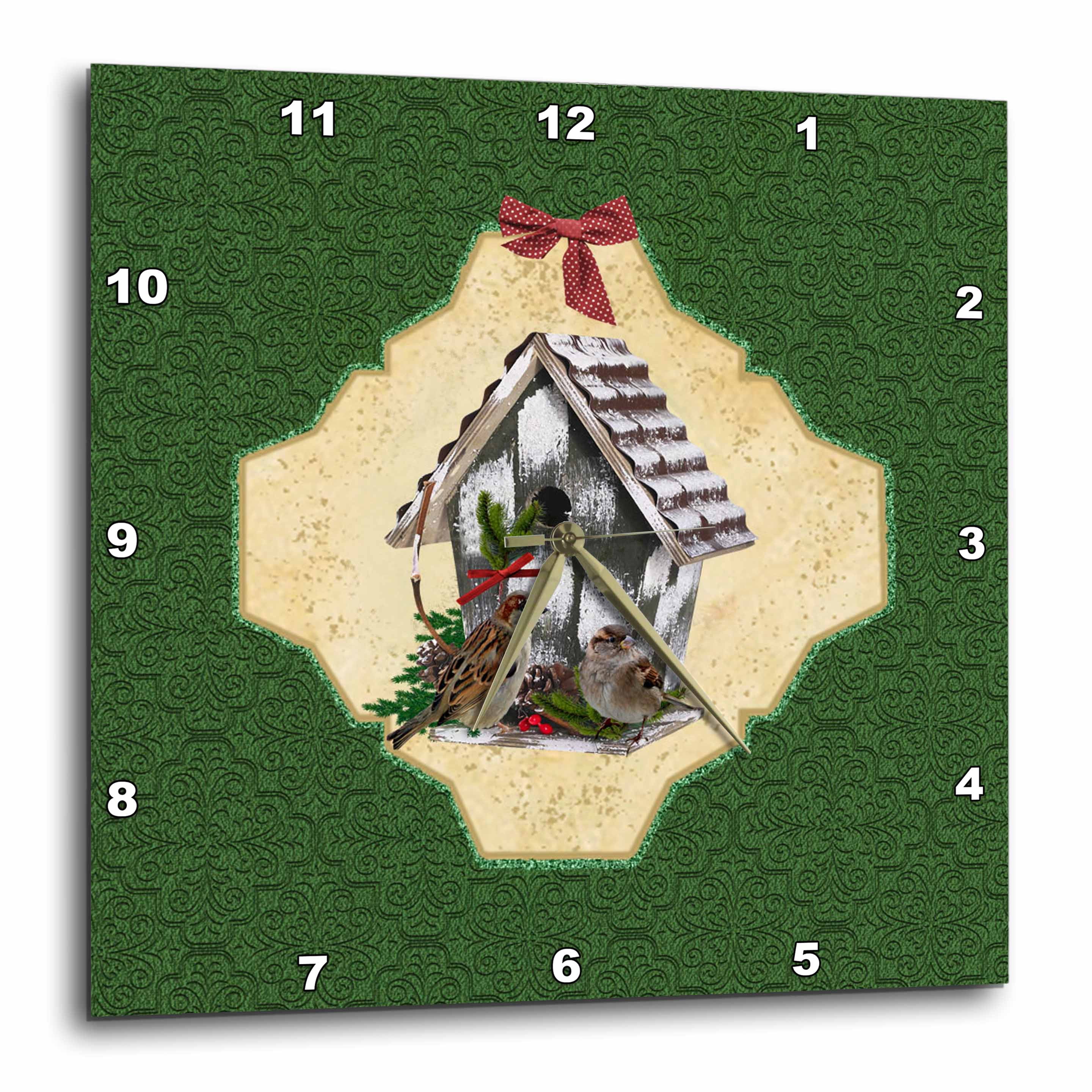 3drose, Sparrow Birds, Christmas Decorated Birdhouse, Green Design ...