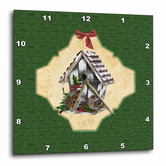 3drose, Sparrow Birds, Christmas Decorated Birdhouse, Green Design ...