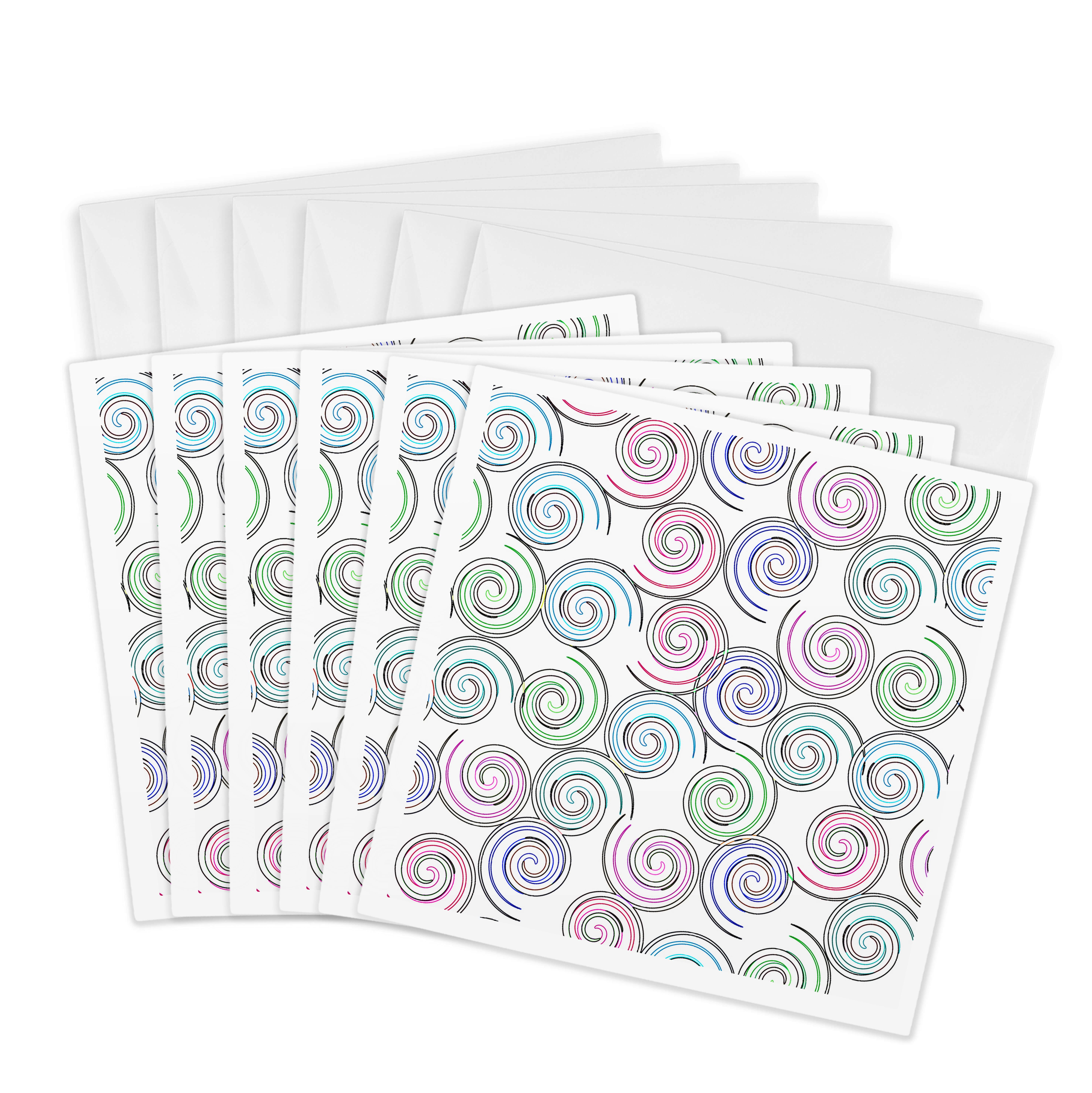 3drose, Spirals Pattern on White Background, 6 Greeting Cards with ...
