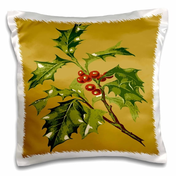 3drose, Sprig of Holly Christmas Red Berry Illustration, 16x16 inch ...
