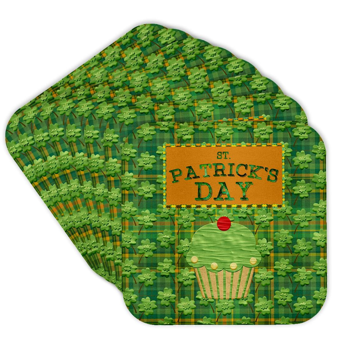 3drose, St Patrick Day Cup Cake, Cherry on Top, Four Leaf Clover Plaid ...
